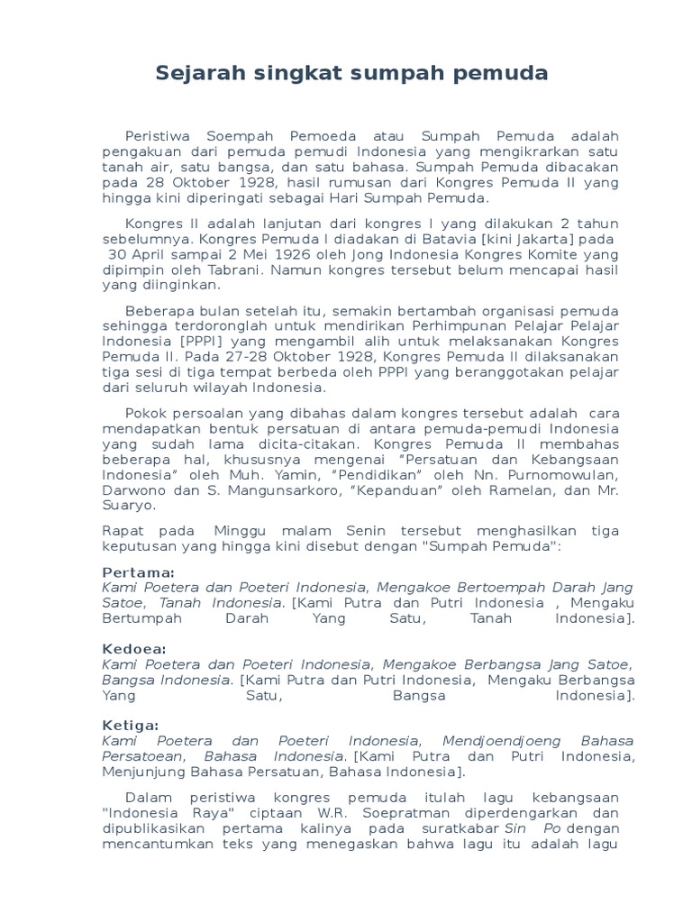 Sejarah Singkat Sumpah Pemuda | PDF