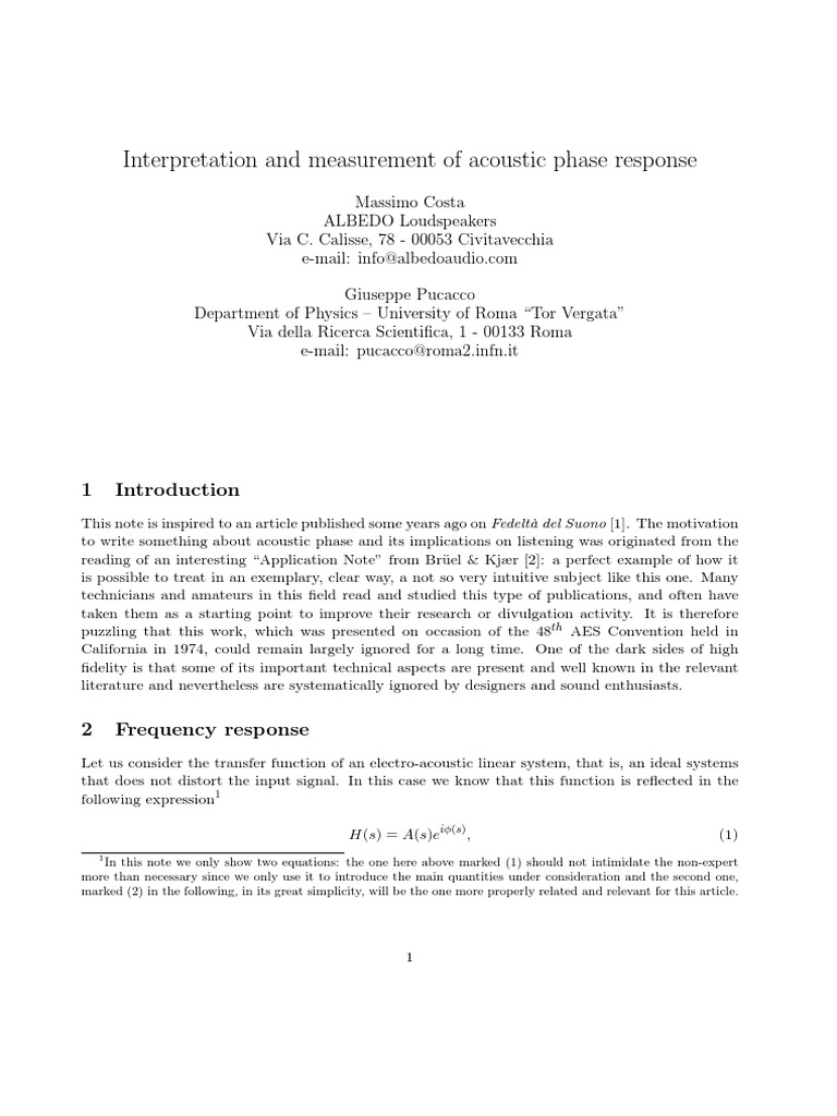 Interpretation and Measurement of Acoustic Phase Response | PDF | Waves ...