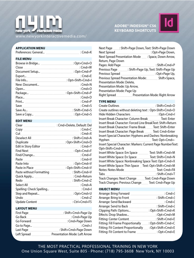 Adobe® INdeSIGN® CS6 KeyboArd ShortCutS PDF | PDF | Adobe In Design ...