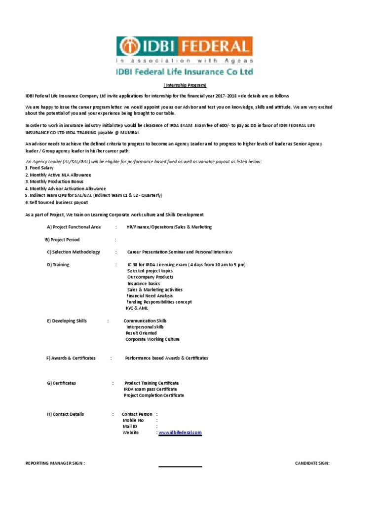 Idbi - Chennai Offer Letter-Podhigai - 17-18 | PDF | Insurance | Marketing