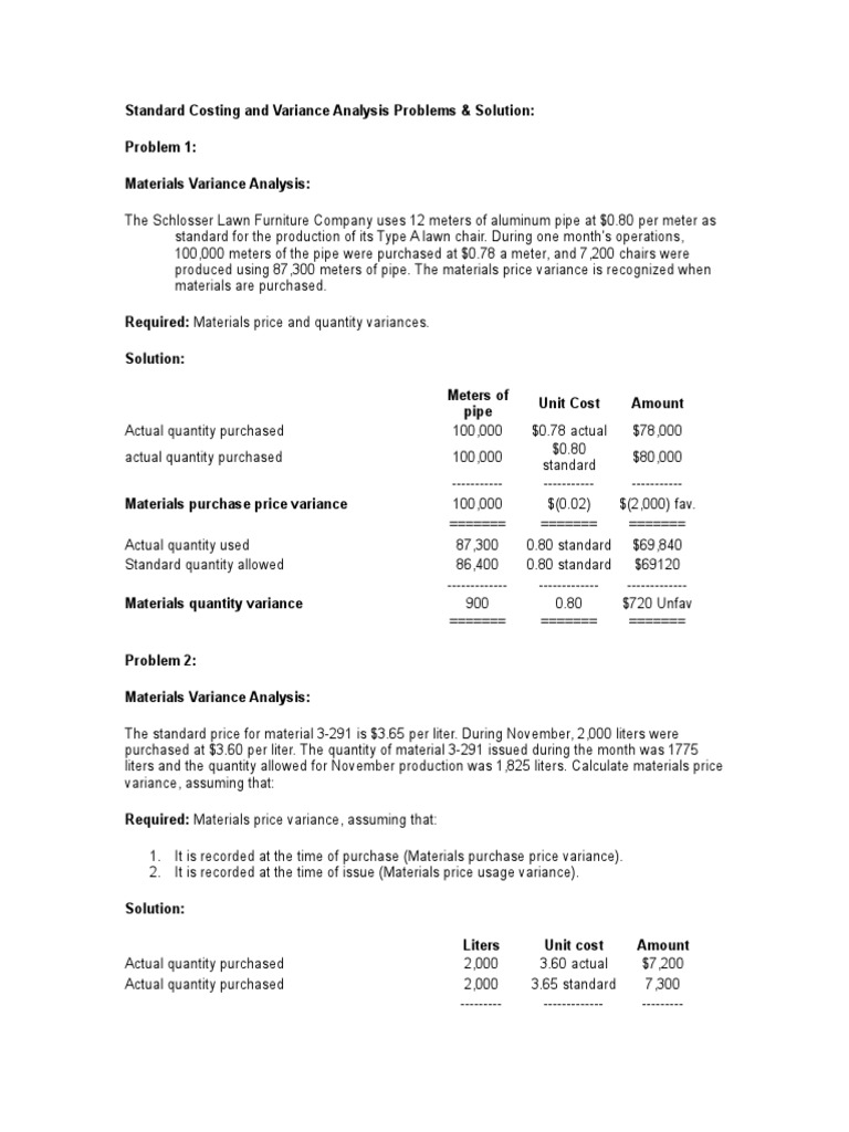 Standard Costing and Variance Analysis Problems | PDF | Labour ...