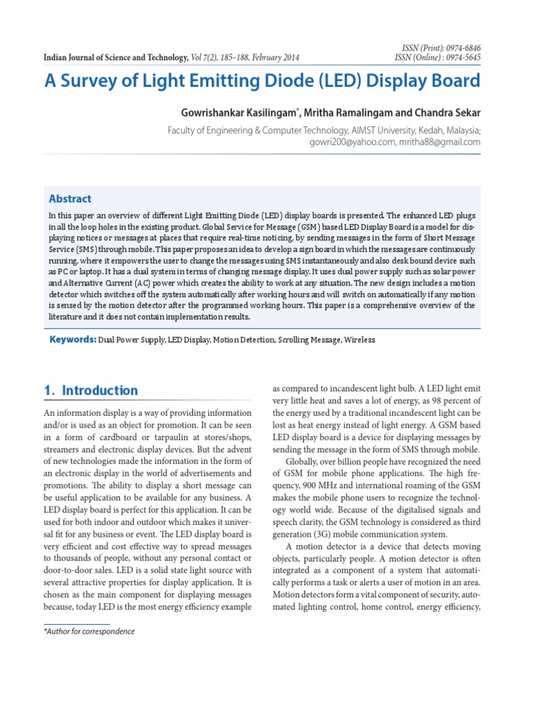 A Survey of Light Emitting Diode (LED) Display Board: Gowrishankar ...