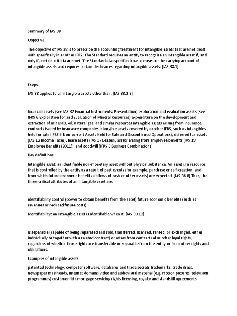 Summary of Key Requirements under IAS 38 Related to the Accounting ...