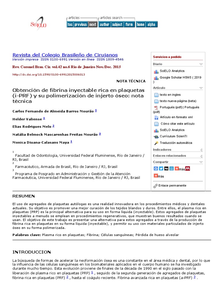 Obtenção Da Fibrina Rica em Plaquetas Injetável (i-PRF) e Sua ...