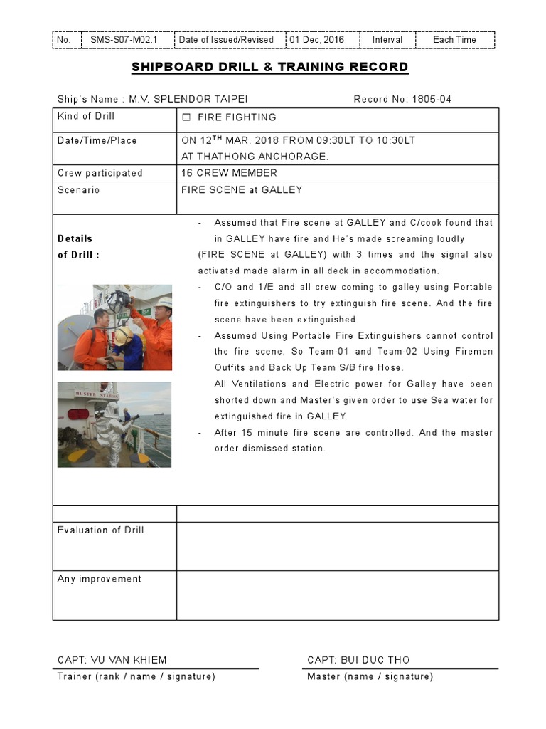 Shipboard Drill & Training Record | PDF