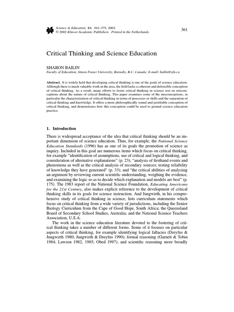 Critical Thinking Science Education PDF | PDF | Critical Thinking ...
