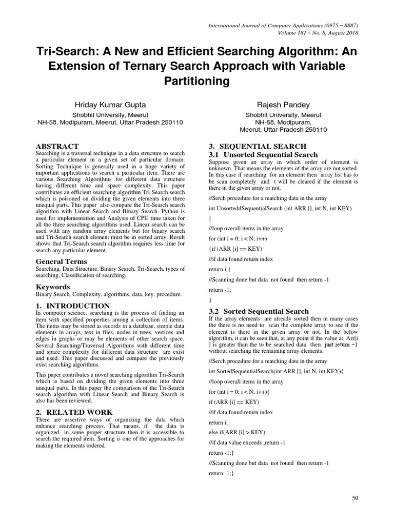 Tri Search A New And Efficient Searching Algorithm An Extension Of Ternary Search Approach