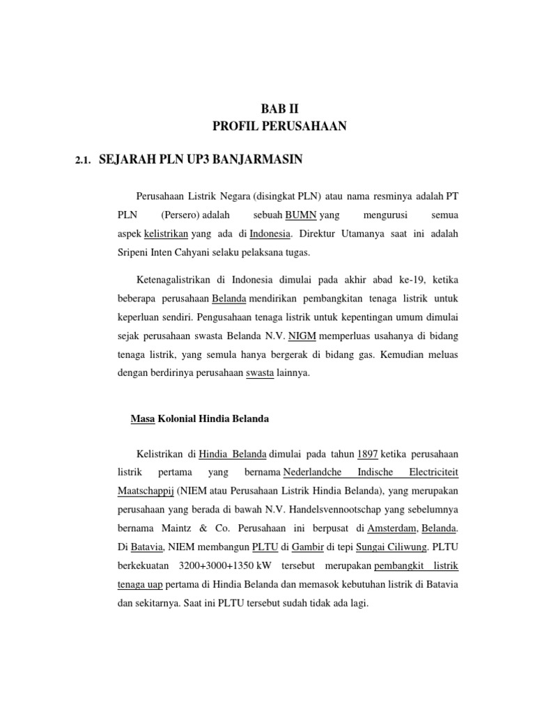 Sejarah PLN UP3 Banjarmasin | PDF