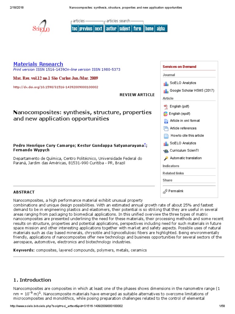 Nanocomposites - Synthesis, Structure, Properties and New Application ...