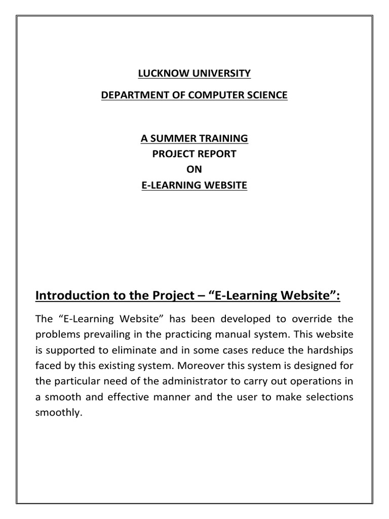 Synopsis of E-Learning | PDF | Educational Technology | Websites