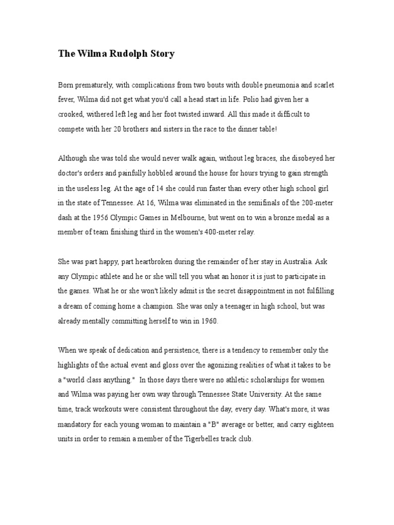 The Wilma Rudolph Story | PDF | Sports