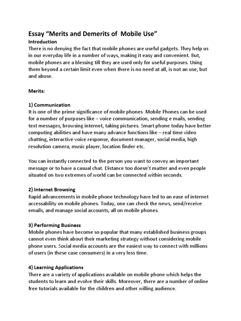Merits and Demerits of Mobile Phones | PDF | Mobile Phones | Internet