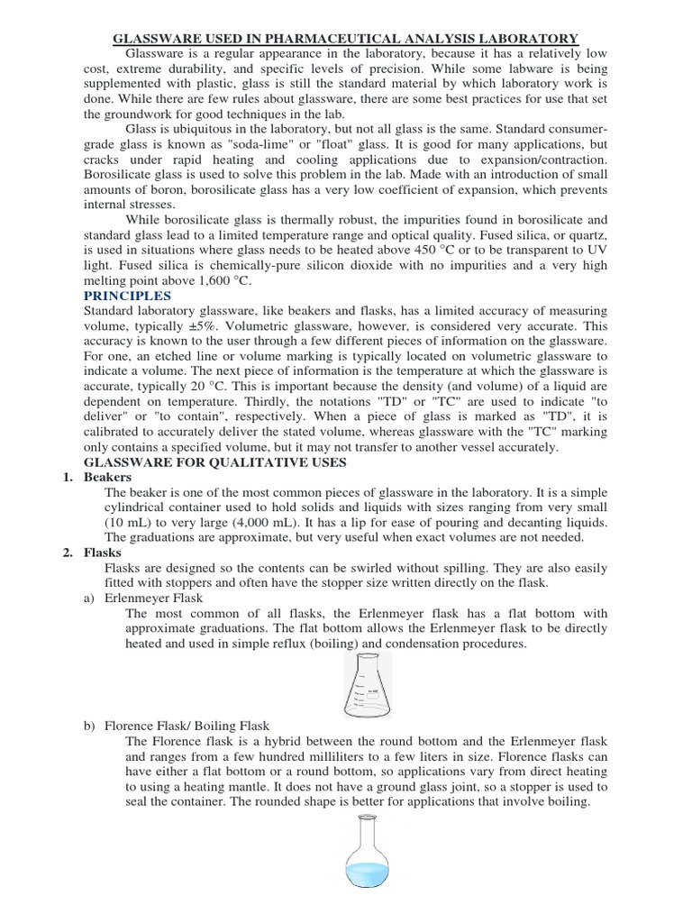Glassware Used in Pharmaceutical Analysis Laboratory: Principles | PDF ...
