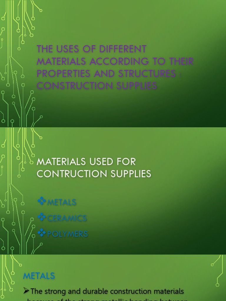 The Uses of Diffrent Material According To | PDF