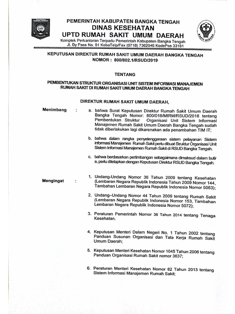 SK Pembentukan Organisasi Simrs Mirm 1.1 | PDF