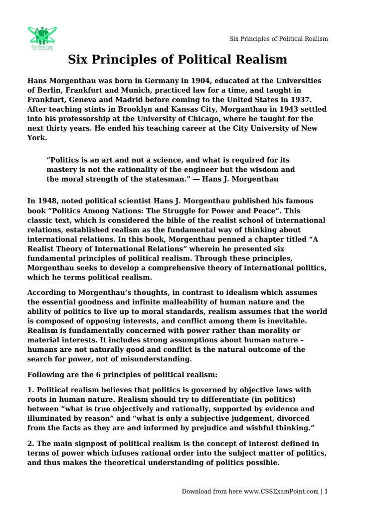 Six Principles of Political Realism | PDF | International Relations ...