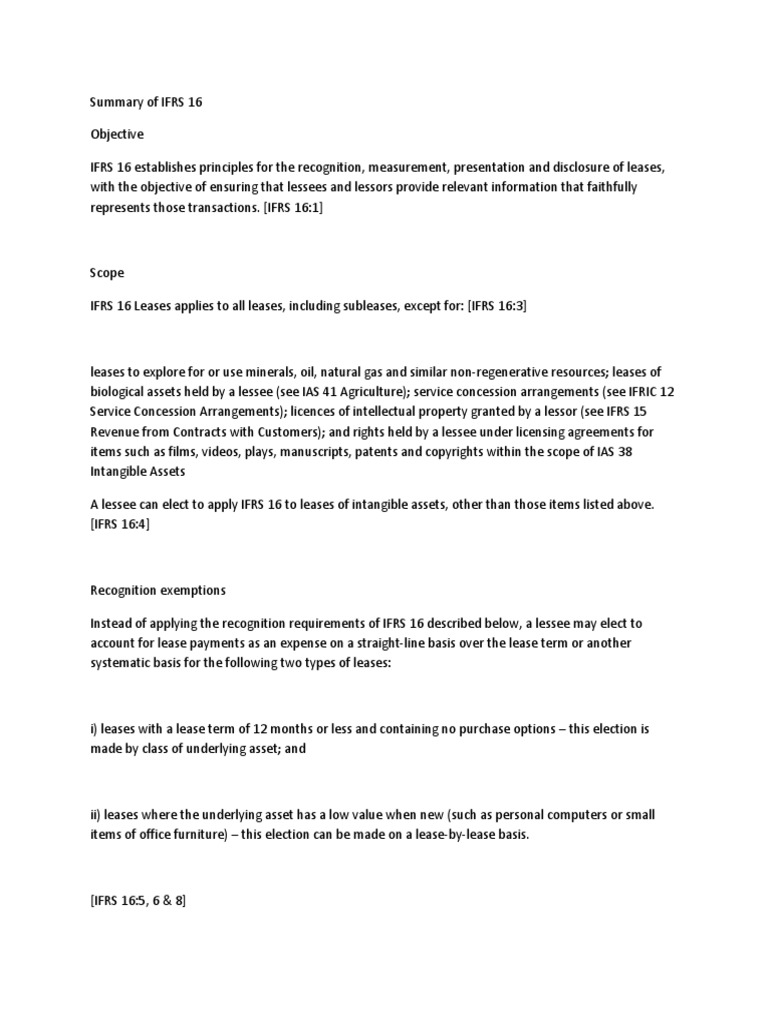 Summary of IFRS 16 | PDF | Lease | International Financial Reporting ...