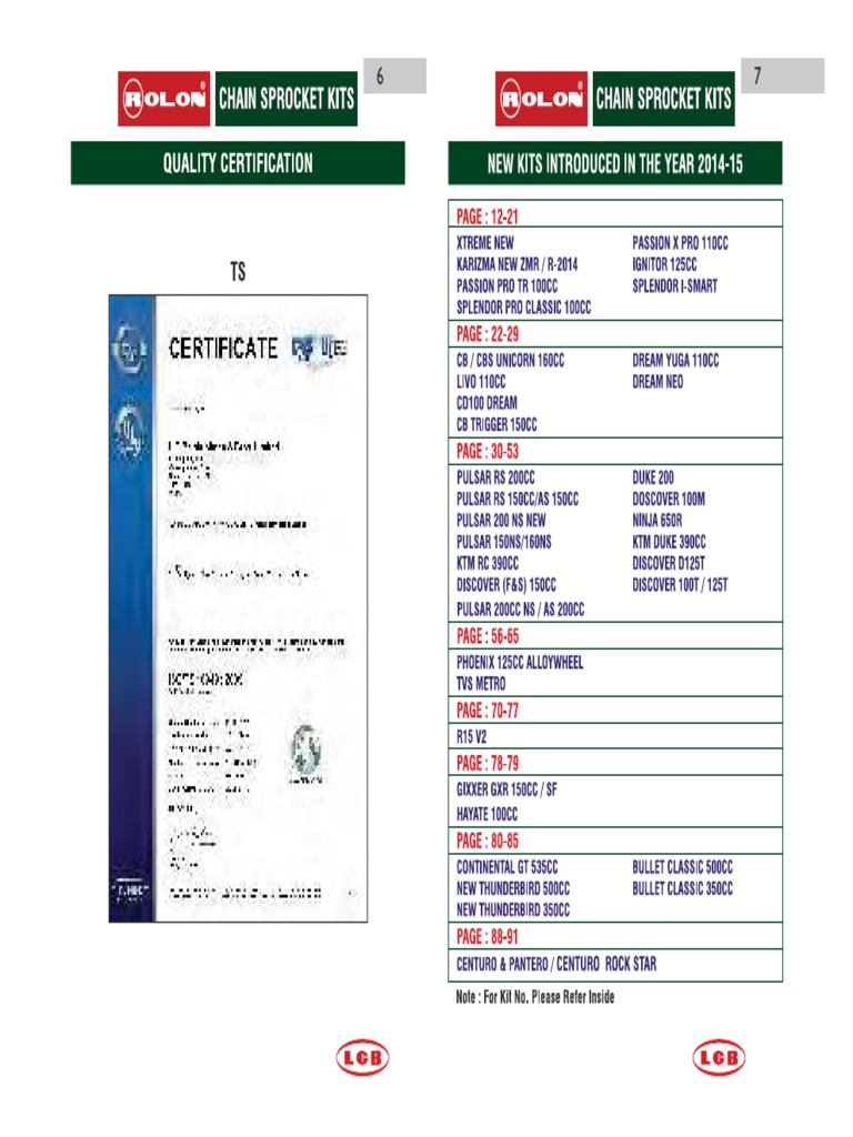 Rolon Chain Kit and Lubrication Etc. - Catalog PDF | PDF