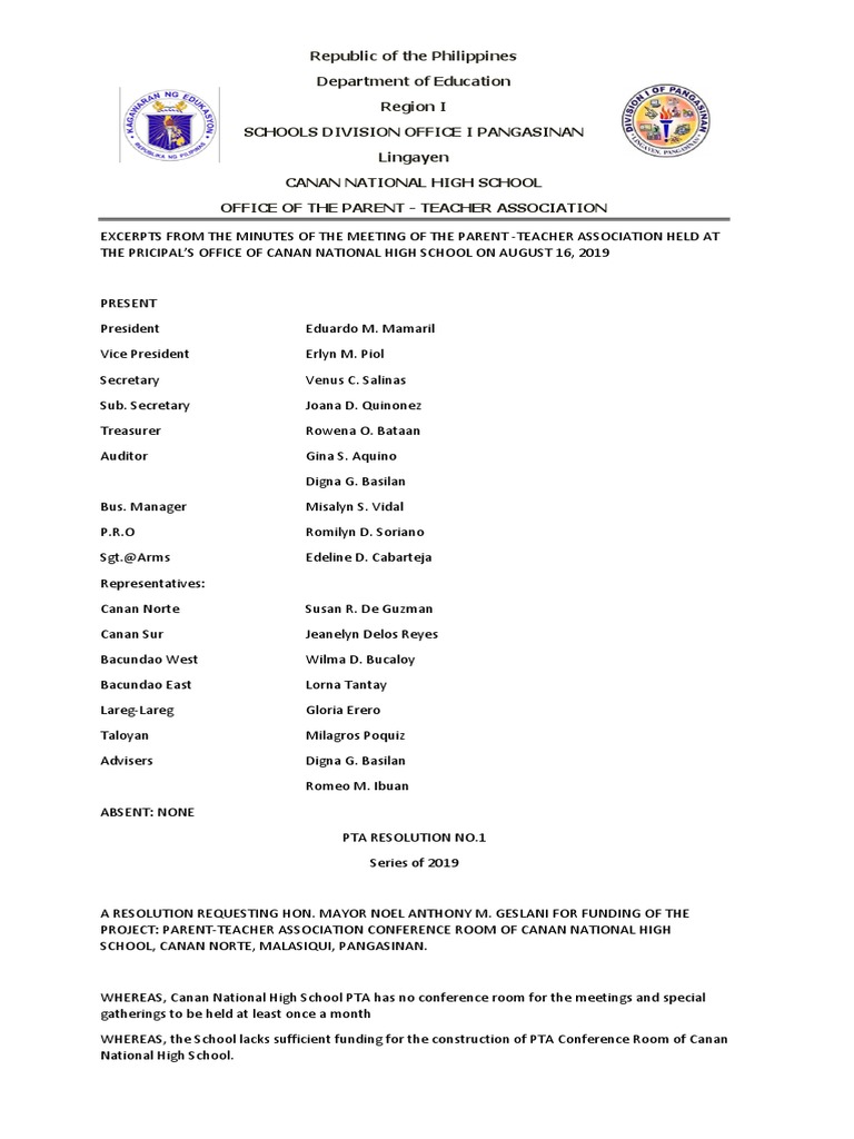 Pta Resolution No1 2019 | PDF | Public Sphere | Non Profit Organizations