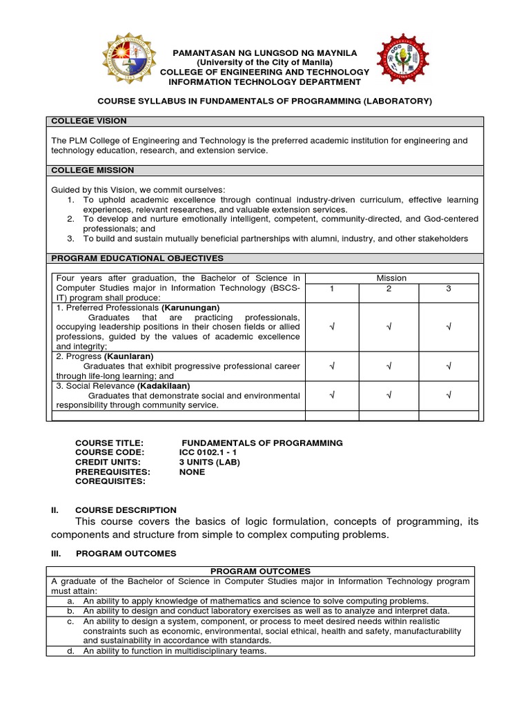 ICC 0102.1 - 1 (Fundamentals of Programming - LAB) | Download Free PDF ...