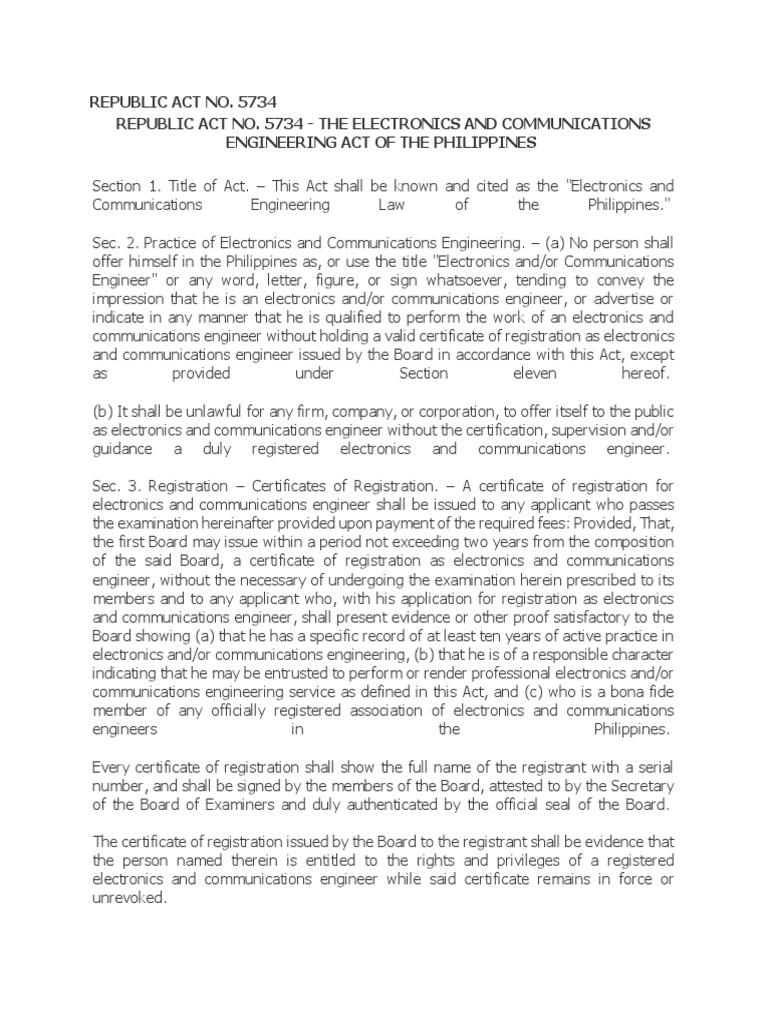 Republic Act No. 5734 Republic Act No. 5734 - The Electronics and ...