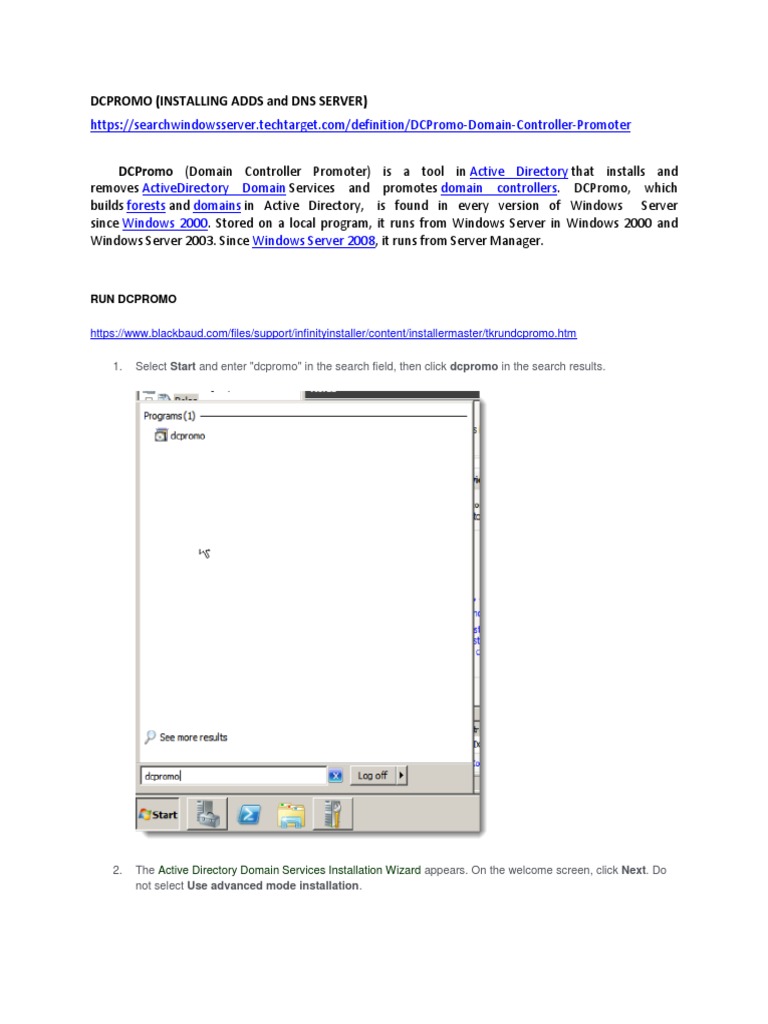 Dcpromo (Installing Adds and Dns Server) | PDF