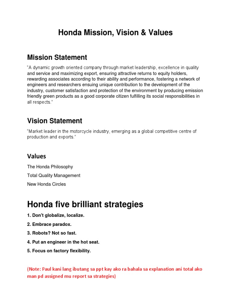 Honda Mission, Vision, Strategies | PDF