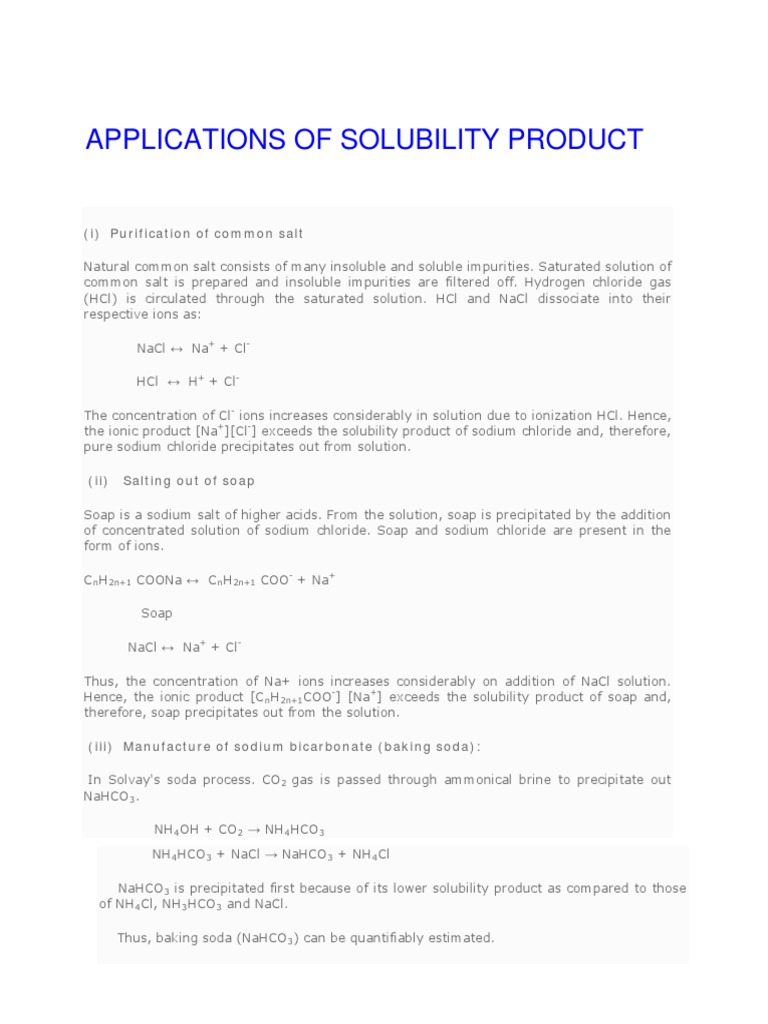 Applications of Solubility Product: (I) Purification of Common Salt ...