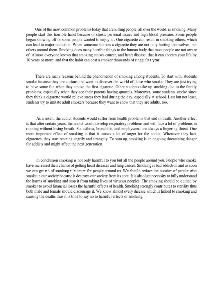 Smoking Essay | PDF | Smoking | Cigarette