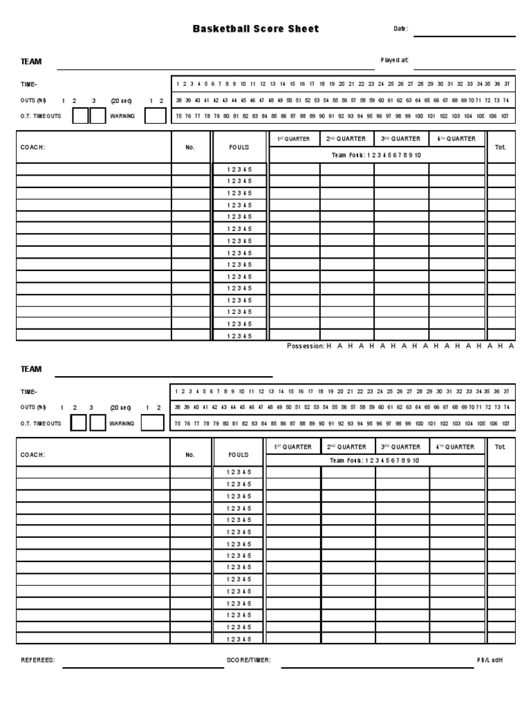 Generic Basketball Score Sheet PDF | PDF | Sports | Team Sports