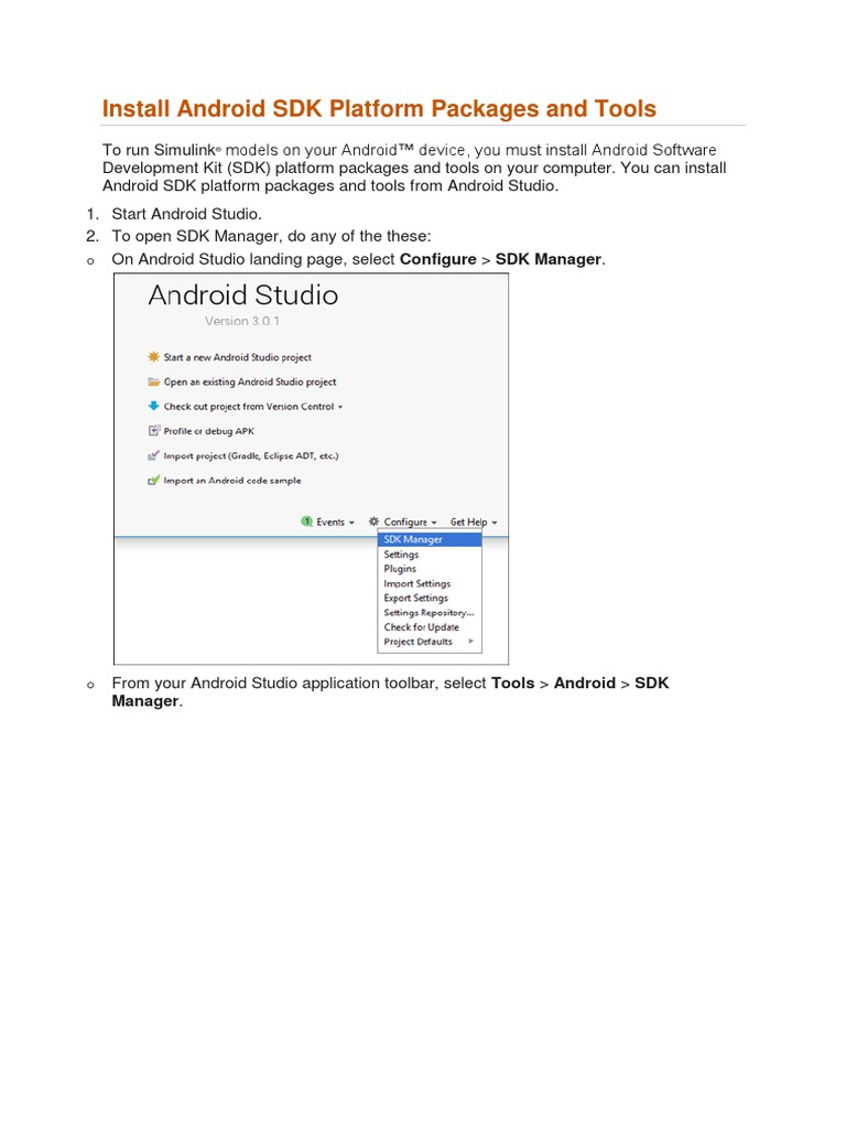 Install Android SDK Platform Packages and Tools: Manager | PDF