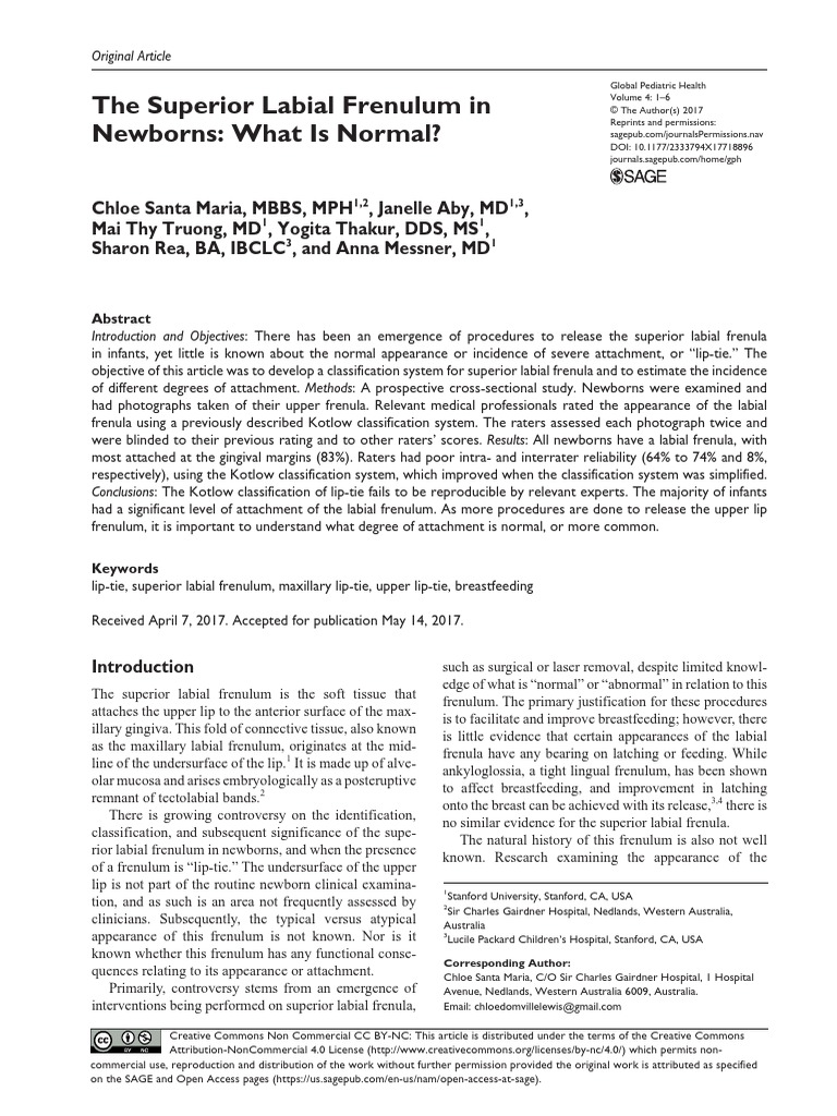 The Superior Labial Frenulum in Newborns: What Is Normal? | PDF | Lip ...