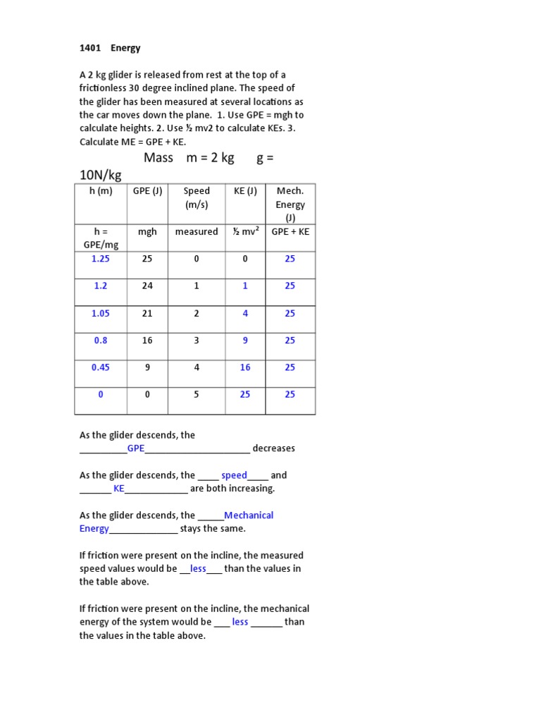 Analysis of Mechanical Energy Changes for Objects on Inclined Planes ...