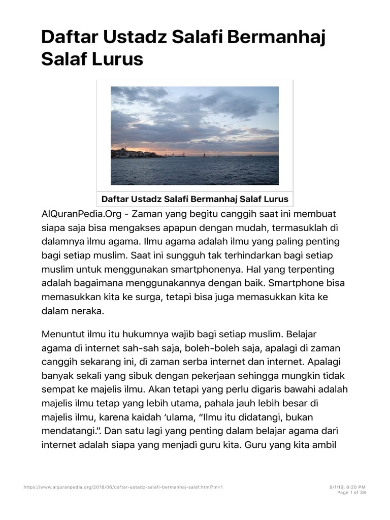 Daftar Ustadz Salafi Bermanhaj Salaf Lurus - Al-Quran Pedia | PDF