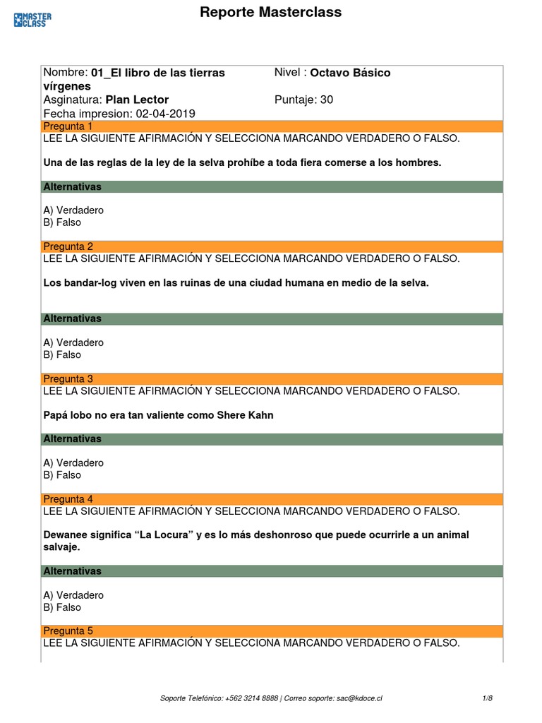 Plan Lector Octavo 1 | PDF | Mowgli | Shere Khan