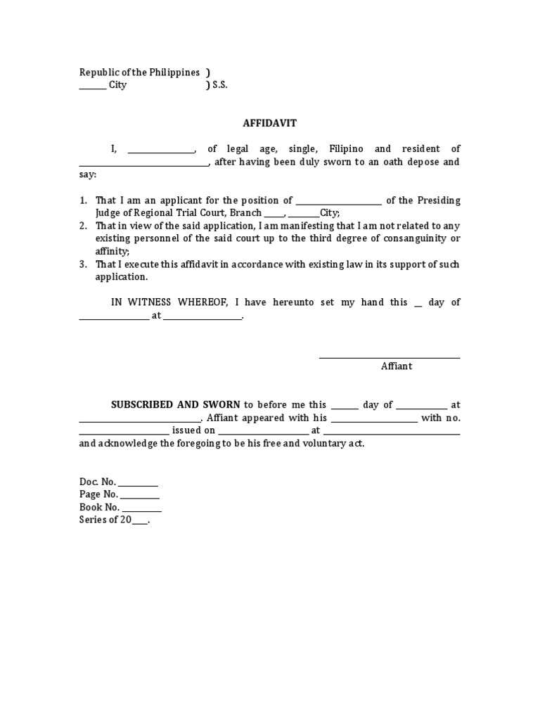 Affidavit Of No Relative Within 3rd Degree PDF