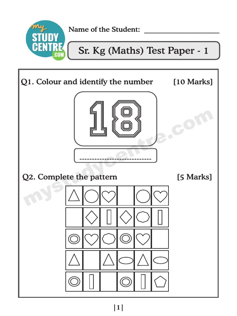 Sr. KG (Maths) Test Paper - 1: Q1. Colour and Identify The Number (10 ...