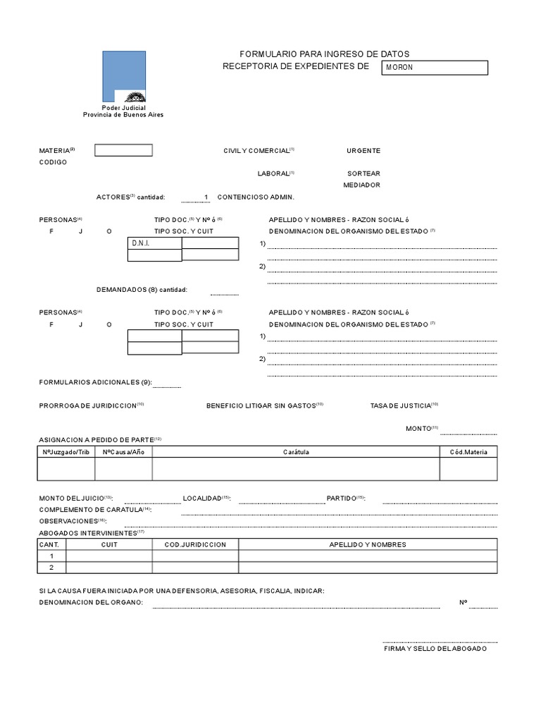 Formulario Ingreso de Datos Judiciales | PDF | Jurisdicción | Judicaturas