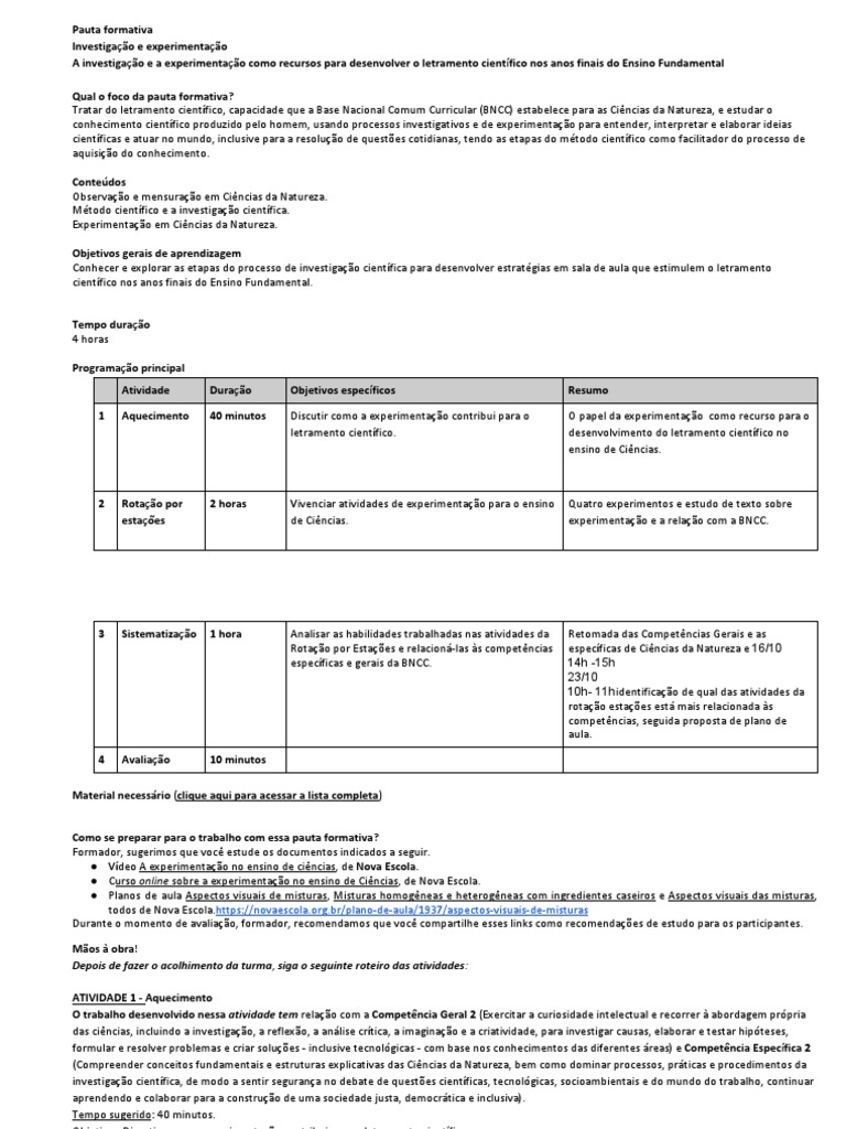 Pauta Formativa | PDF | Science | Alfabetização
