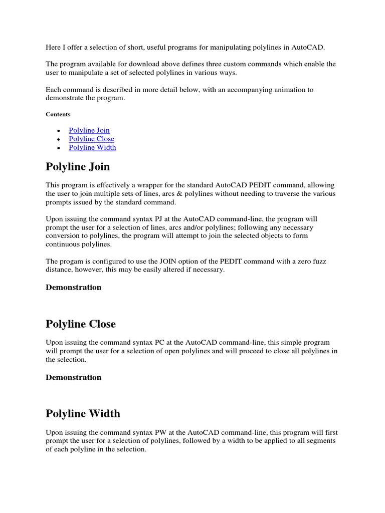Join Polylines in AutoCAD Tools | PDF
