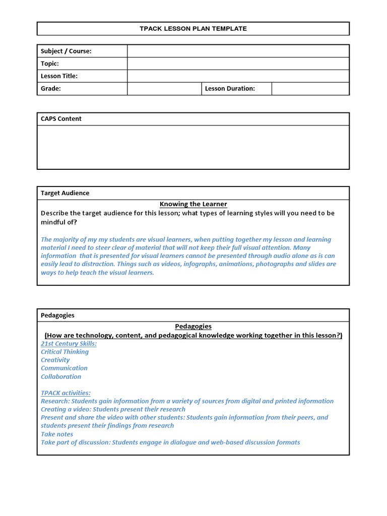 TPACK Lesson Plan Template | PDF