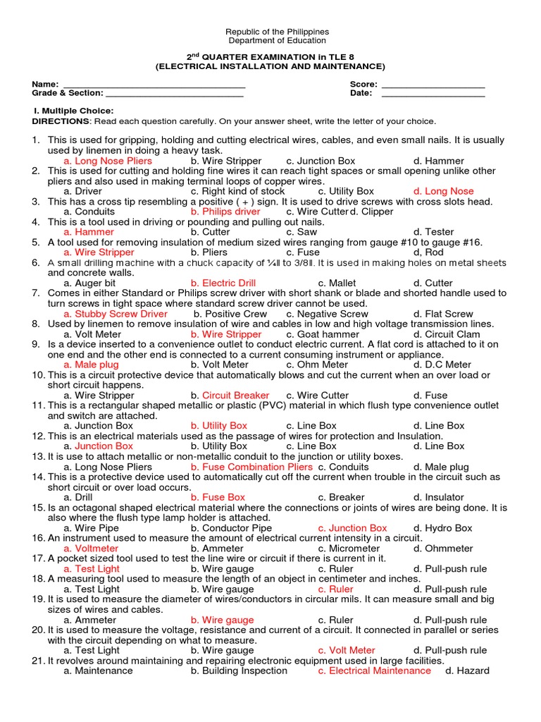 TLE EXAm | PDF | Electric Current | Direct Current