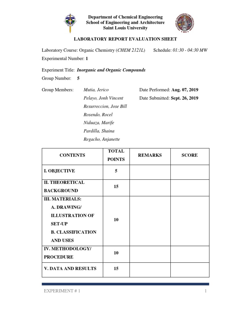 Organic vs Inorganic Chemistry Lab Report Evaluation | PDF | Organic ...
