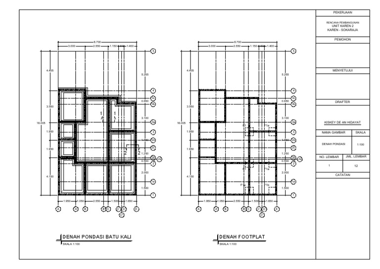 Denah Footplat Denah Pondasi Batu Kali: Pekerjaan | PDF