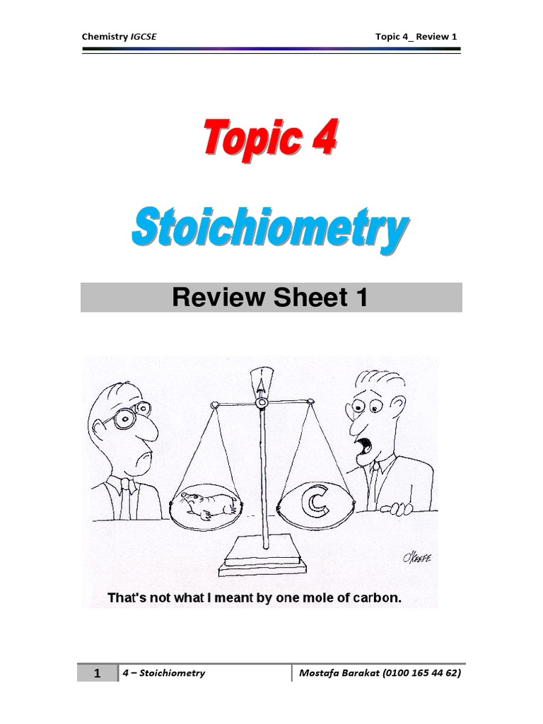 IGCSE Stoichiometry Review Sheet | PDF | Stoichiometry | Mole (Unit)