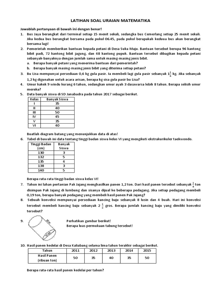 Latihan Soal Uraian Matematika | PDF