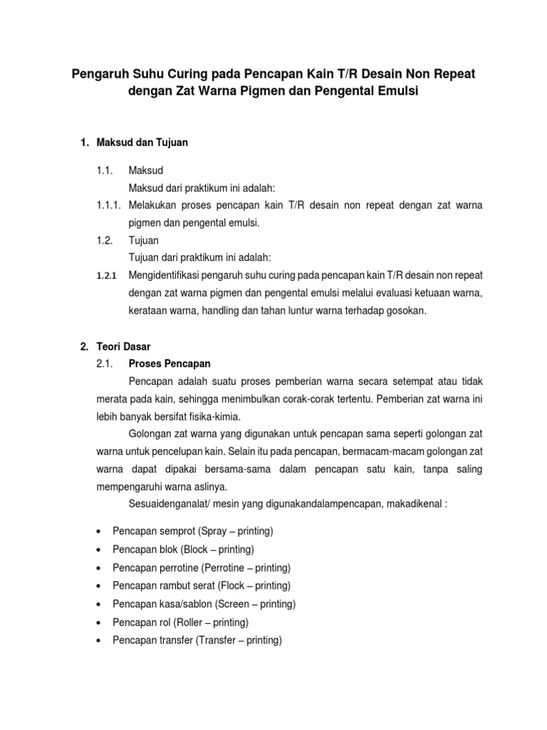 Pengaruh Suhu Curing Pada Pencapan Kain T Fix | PDF