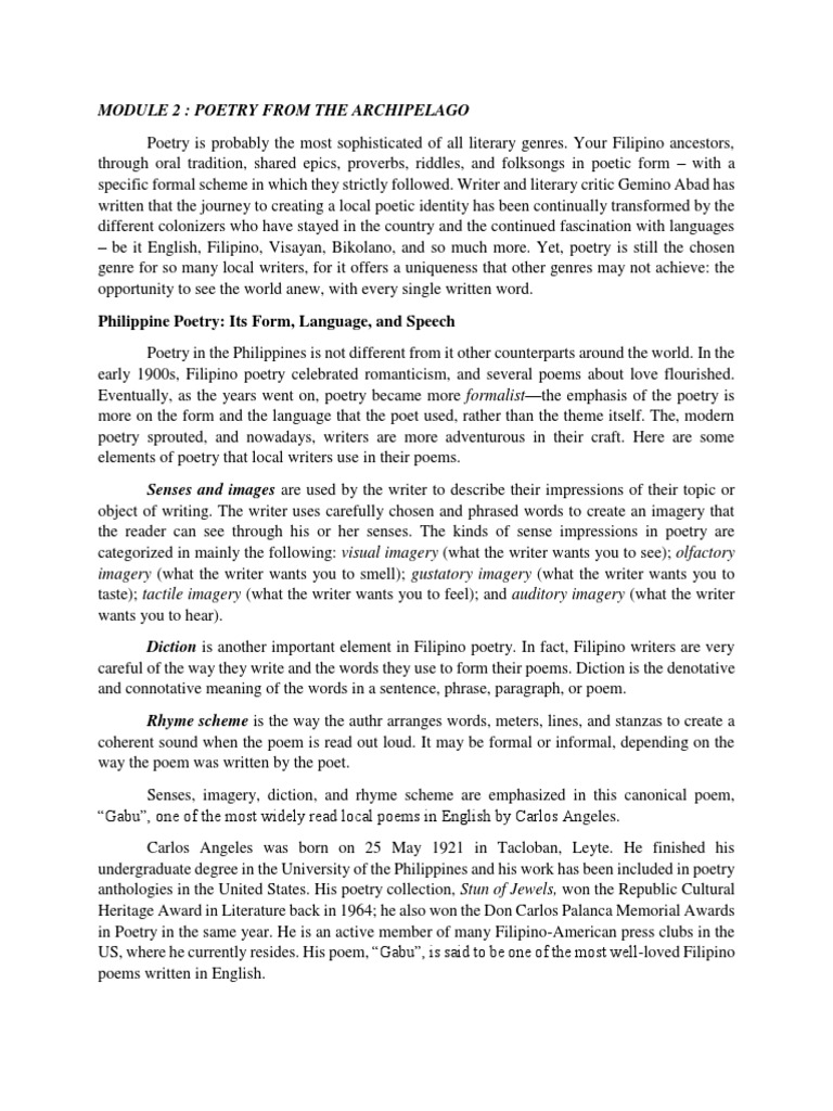 Exploring Filipino Poetry Elements | PDF | Poetry | Writers