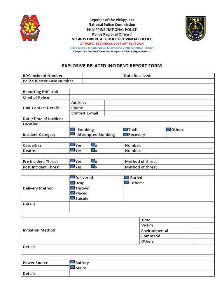Explosive Incident Report Form Philippines | PDF | Bomb | Bomb Disposal
