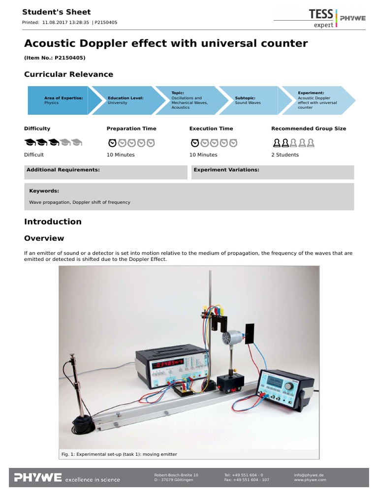 Acoustic Doppler Effect With Universal Counter: (Item No.: P2150405 ...